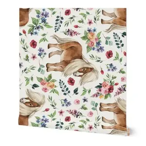 Spoonflower Floral Pony 100% Natural Sisal Grasscloth Wallcovering