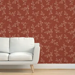 Spoonflower Cotswold Sprig Rust Fern 100% Natural Sisal Grasscloth Wallcovering