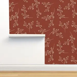 Spoonflower Cotswold Sprig Rust Fern 100% Natural Sisal Grasscloth Wallcovering