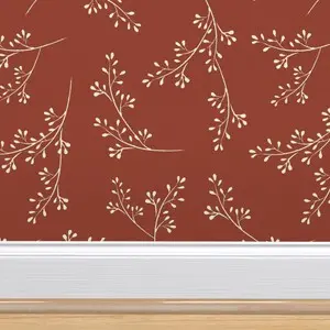 Spoonflower Cotswold Sprig Rust Fern 100% Natural Sisal Grasscloth Wallcovering