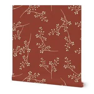 Spoonflower Cotswold Sprig Rust Fern 100% Natural Sisal Grasscloth Wallcovering