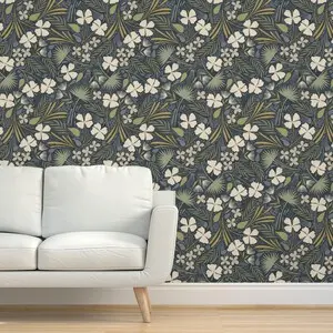 Spoonflower Undersea Oversea Blue 100% Natural Sisal Grasscloth Wallcovering - Green,blue