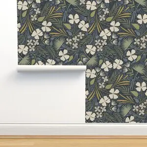 Spoonflower Undersea Oversea Blue 100% Natural Sisal Grasscloth Wallcovering - Green,blue