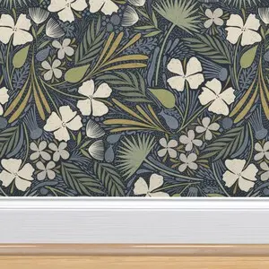 Spoonflower Undersea Oversea Blue 100% Natural Sisal Grasscloth Wallcovering - Green,blue