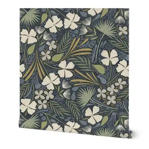 Spoonflower Undersea Oversea Blue 100% Natural Sisal Grasscloth Wallcovering - Green,blue