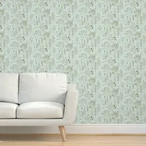 Spoonflower Tree Line Duck Egg Med 100% Natural Sisal Grasscloth Wallcovering - Blue