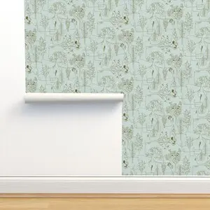 Spoonflower Tree Line Duck Egg Med 100% Natural Sisal Grasscloth Wallcovering - Blue