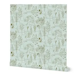 Spoonflower Tree Line Duck Egg Med 100% Natural Sisal Grasscloth Wallcovering - Blue