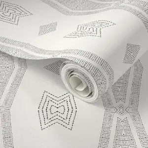 Spoonflower Coastal Modern Boho White Dot Bohemian Traditional Wallpaper - White,gray