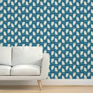 Spoonflower Sandhill Cranes Lg Classic 100% Natural Sisal Grasscloth Wallcovering - Blue