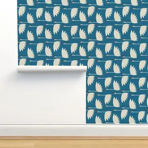 Spoonflower Sandhill Cranes Lg Classic 100% Natural Sisal Grasscloth Wallcovering - Blue
