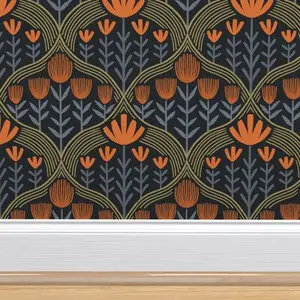 Spoonflower Toulouse Orange 100% Natural Sisal Grasscloth Wallcovering