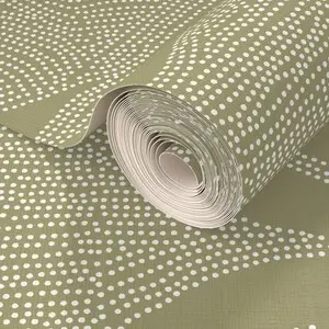 Spoonflower Ulu Pierced White On Khaki 250 100% Natural Sisal Grasscloth Wallcovering - White,green
