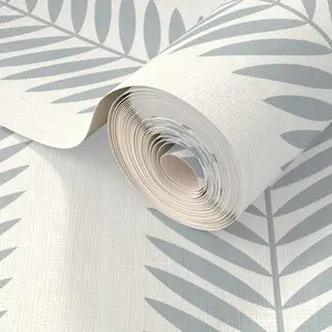 Spoonflower Reverse Laurel Leaf Quiet Blue And White 100% Natural Sisal Grasscloth Wallcovering Blue