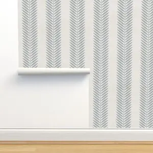 Spoonflower Reverse Laurel Leaf Quiet And White 100% Natural Sisal Grasscloth Wallcovering - Blue