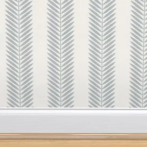Spoonflower Reverse Laurel Leaf Quiet And White 100% Natural Sisal Grasscloth Wallcovering - Blue