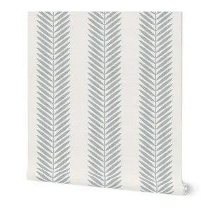 Spoonflower Reverse Laurel Leaf Quiet And White 100% Natural Sisal Grasscloth Wallcovering - Blue