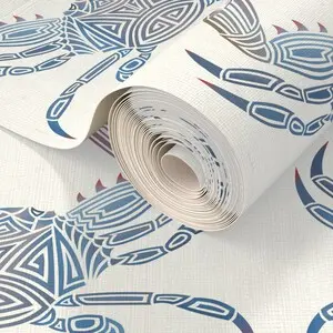 Spoonflower Tribal Crab Crustacean Animals 100% Natural Sisal Grasscloth Wallcovering - Blue