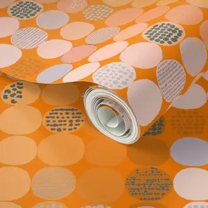 Spoonflower Abstract Orange Circles Custom Pre-pasted Wallpaper - Orange,pink,beige