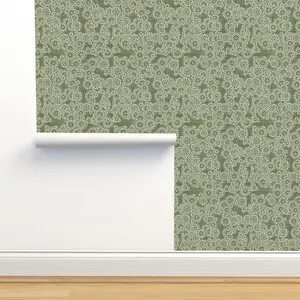 Spoonflower Sage Boho Ikat Flowers 100% Natural Sisal Grasscloth Wallcovering