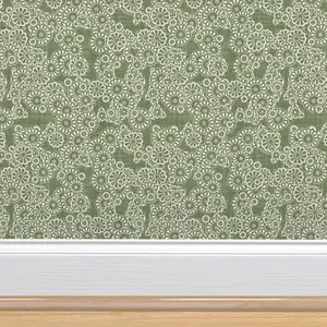 Spoonflower Sage Boho Ikat Flowers 100% Natural Sisal Grasscloth Wallcovering