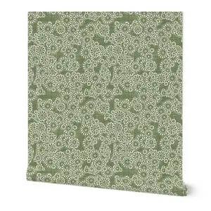 Spoonflower Sage Boho Ikat Flowers 100% Natural Sisal Grasscloth Wallcovering