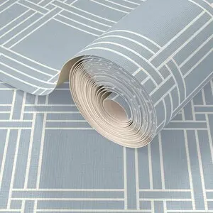 Spoonflower Sky Square Trellis 100% Natural Sisal Grasscloth Wallcovering - Blue