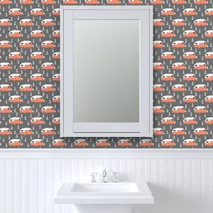 Spoonflower Vintage Retro Camp Charcoal Camping Camper Trailer Custom Pre-pasted Wallpaper