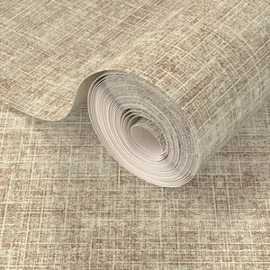 Spoonflower Tweed Linen Weave Cream 100% Natural Sisal Grasscloth Wallcovering - Brown