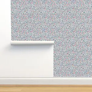 Spoonflower Veronica Americana On Cream 100% Natural Sisal Grasscloth Wallcovering - Red