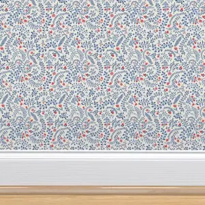 Spoonflower Veronica Americana On Cream 100% Natural Sisal Grasscloth Wallcovering - Red