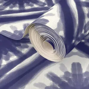 Spoonflower Shibori Tie Dye 100% Natural Sisal Grasscloth Wallcovering - Blue,purple