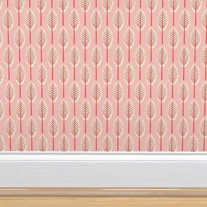 Spoonflower Tropical Leaves Blush Background 100% Natural Sisal Grasscloth Wallcovering