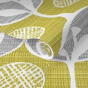 Spoonflower Yellow Trees Dots Art Custom Removable Wallpaper Green,gray,yellow