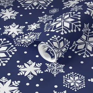 Spoonflower Snowflakes Retro Victorian Winter Snow Holiday Traditional Wallpaper - Gray,blue