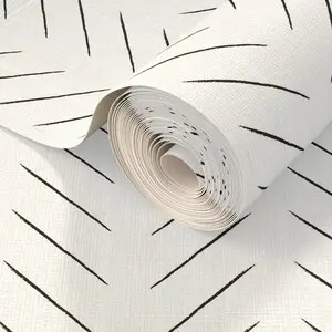 Spoonflower Skinny Tribal Chevron Black On White Medium 100% Natural Sisal Grasscloth Wallcovering - Black,white