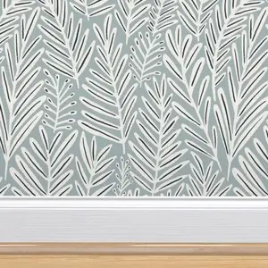 Spoonflower Shirley Leaves 100% Natural Sisal Grasscloth Wallcovering - Blue