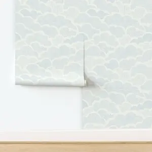 Spoonflower Clouds Wallpaper Cotton Sky Nursery Texture 100% Natural Sisal Grasscloth Wallcovering