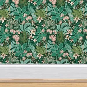 Spoonflower Tropical On Green Dh 100% Natural Sisal Grasscloth Wallcovering
