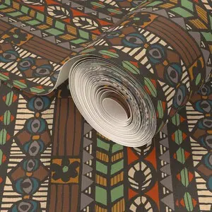 Spoonflower Small African Tribal Brown 100% Natural Sisal Grasscloth Wallcovering - Brown,green