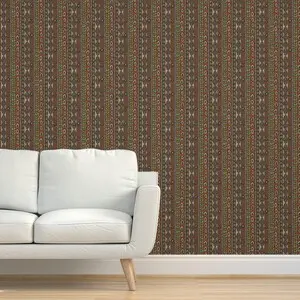 Spoonflower Small African Tribal Brown 100% Natural Sisal Grasscloth Wallcovering - Brown,green