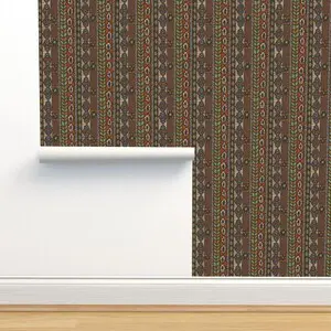 Spoonflower Small African Tribal Brown 100% Natural Sisal Grasscloth Wallcovering - Brown,green