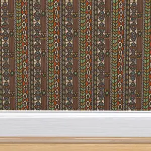 Spoonflower Small African Tribal Brown 100% Natural Sisal Grasscloth Wallcovering - Brown,green