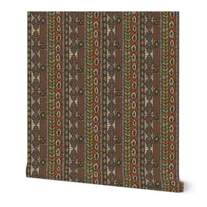 Spoonflower Small African Tribal Brown 100% Natural Sisal Grasscloth Wallcovering - Brown,green