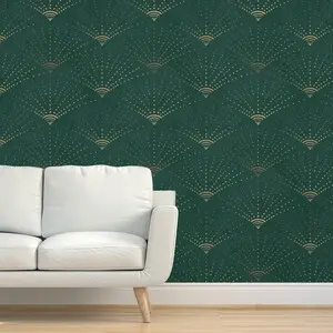 Spoonflower Cosette Green 100% Natural Sisal Grasscloth Wallcovering - Gold,yellow