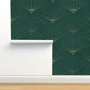 Spoonflower Cosette Green 100% Natural Sisal Grasscloth Wallcovering - Gold,yellow