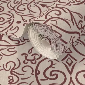 Spoonflower Tribal White Truffle And Radicchio Leaf Medium 100% Natural Sisal Grasscloth Wallcovering Red,white