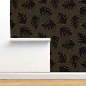 Spoonflower Ulu Pierced Mango On Black 450 100% Natural Sisal Grasscloth Wallcovering