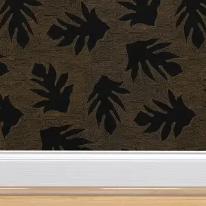 Spoonflower Ulu Pierced Mango On Black 450 100% Natural Sisal Grasscloth Wallcovering