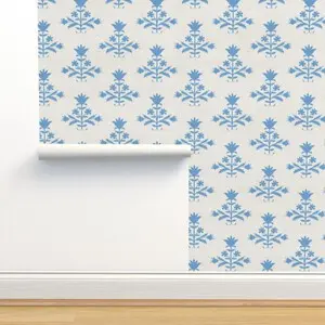 Spoonflower Tulip Reverse Cerulean Blue 100% Natural Sisal Grasscloth Wallcovering